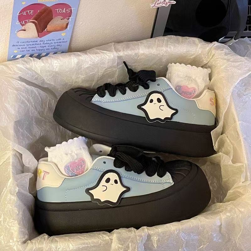 Cute Ghost Platform Sneakers – Chunky Sole Cartoon Shoes - KORKS BD